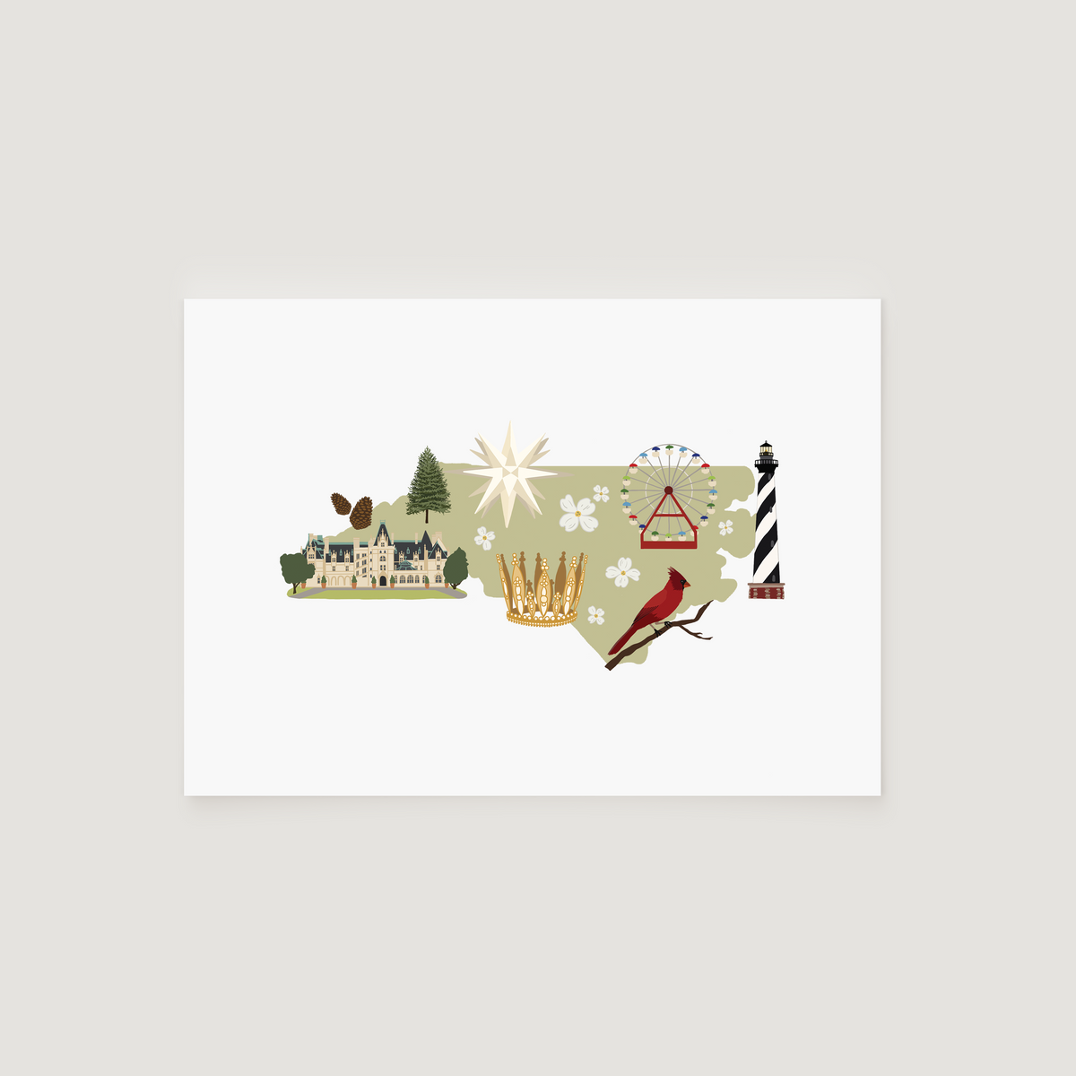 Oversized Double Thick Postcard, North Carolina State Icons – Doster ...