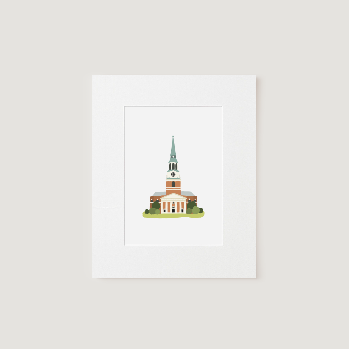 Matted Art Print, Wait Chapel at Wake Forest University | Doster Paper Co.